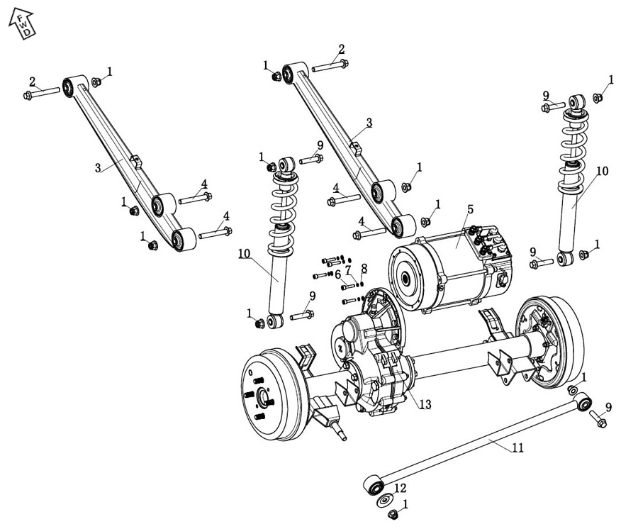 REAR AXLE, MOTOR & SUSPENSION